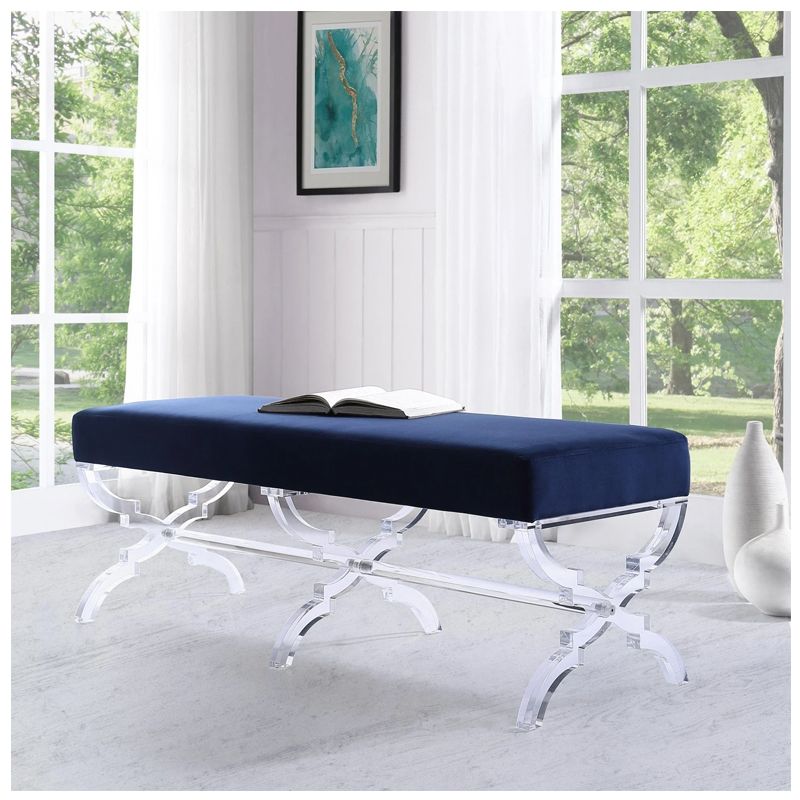 Giselle Velvet Acrylic X-Leg Bench - (Navy) | CM9423